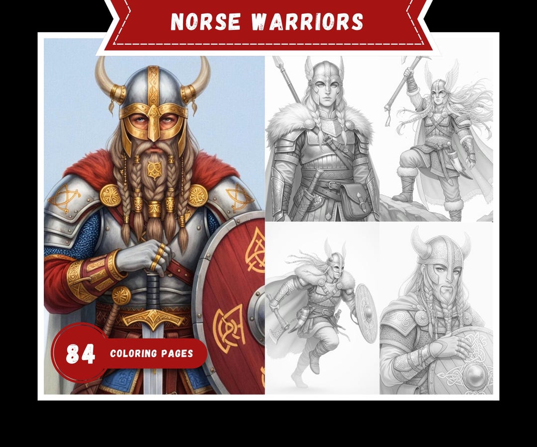 Grayscale Viking Coloring Page | Adult Coloring Book Warrior ...