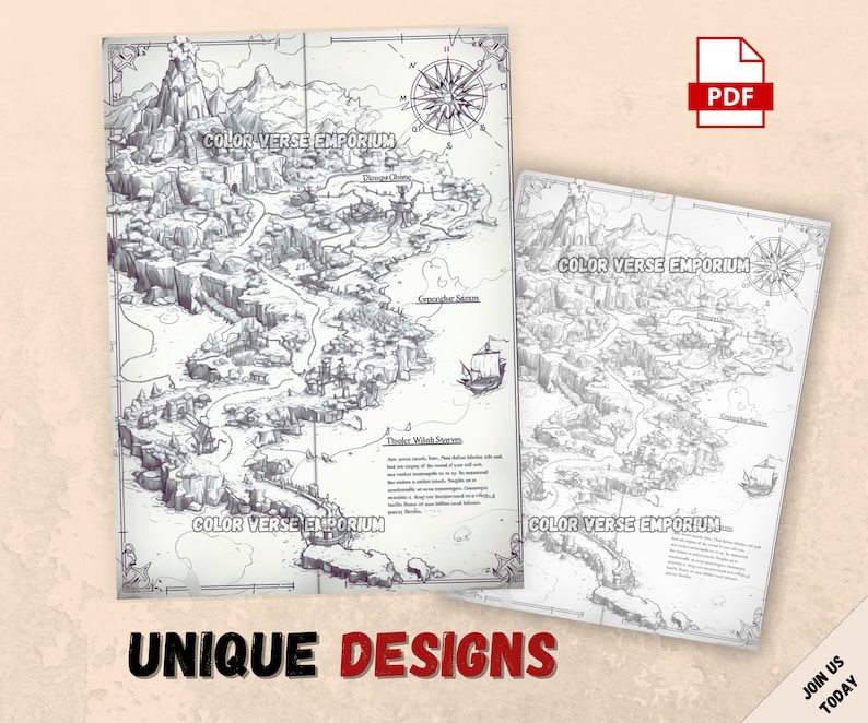 90 Fantasy Map Coloring Book Printable Magical World Art Coloring Pages ...