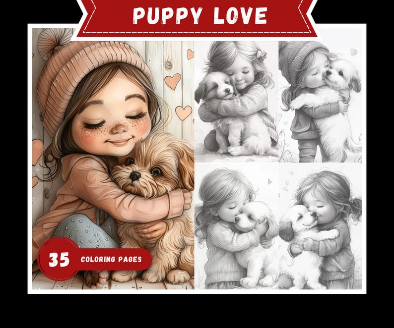 Puppy Love Coloring Book: 35 Heartwarming Canine Pages (PDF) - Etsy ...
