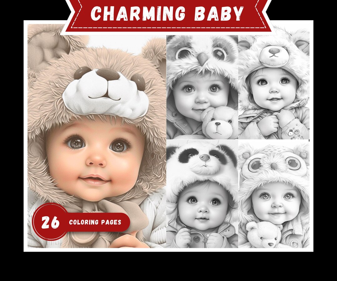 Cute Babies Coloring Book Printable Sweet Baby Coloring Pages Grayscale ...