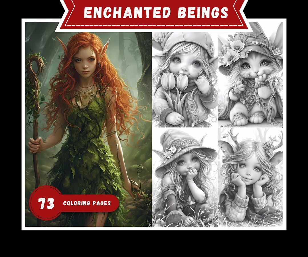 Enchanted Forest Elf Coloring Book Printable Woodland Creature Coloring ...