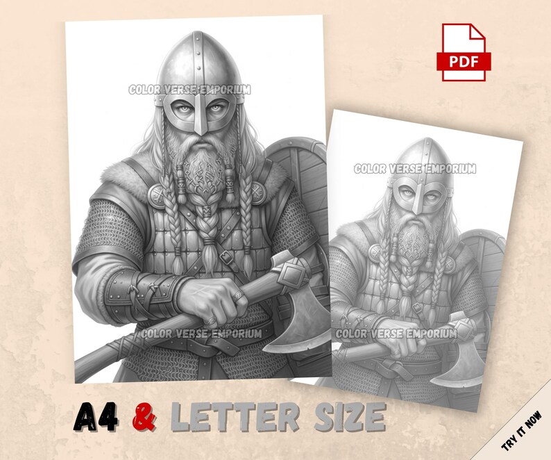 Viking Coloring Pages | Grayscale Adult Coloring Book | Printable Norse ...