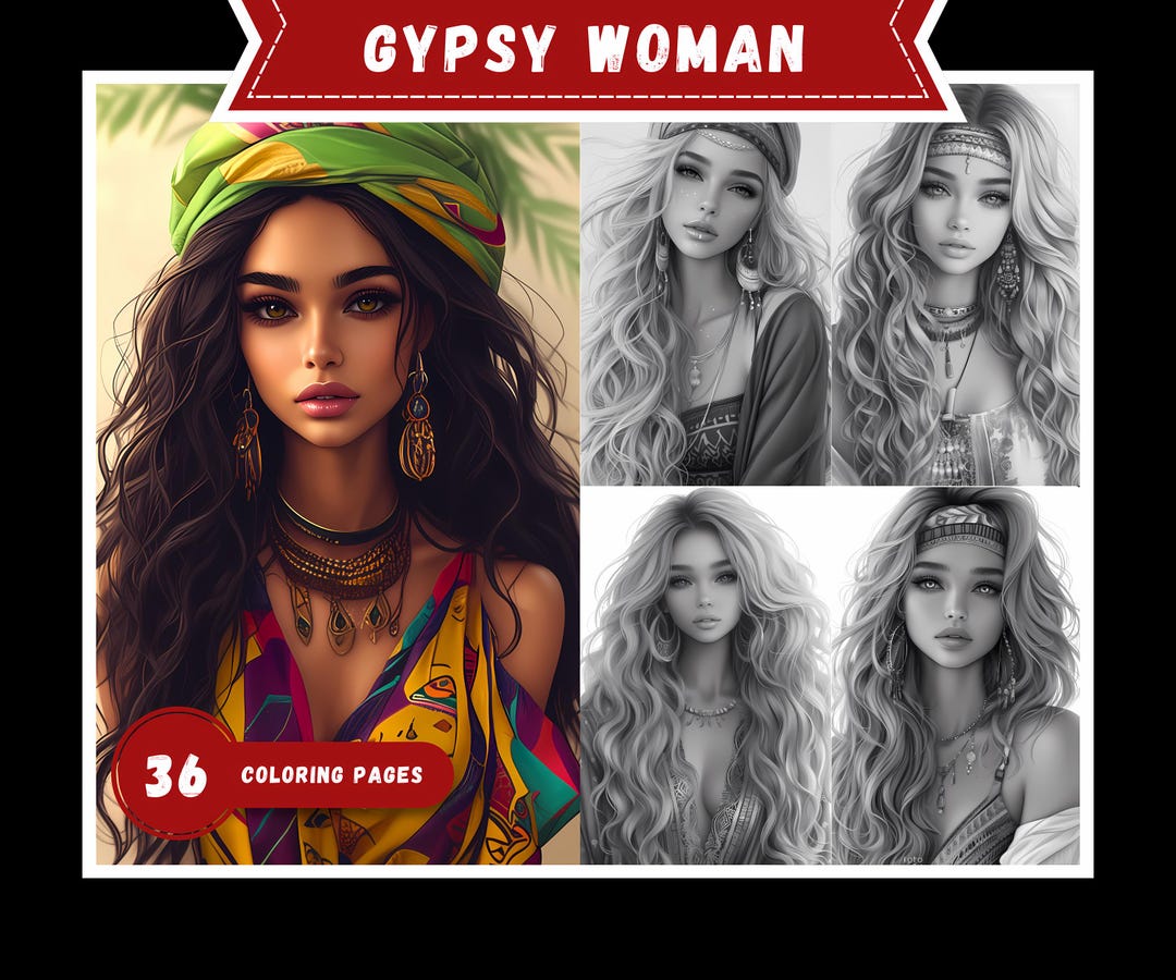 Gypsy Woman Coloring Book Printable Enchanting Wanderlust Coloring ...