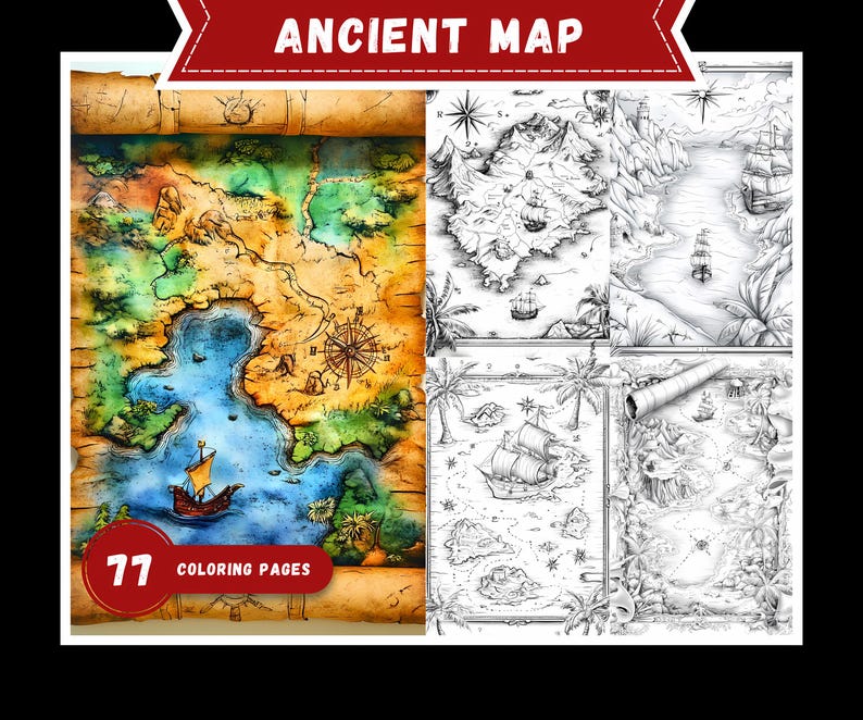 Treasure Map Coloring Pages, Printable Pirate Voyages Coloring Book for ...