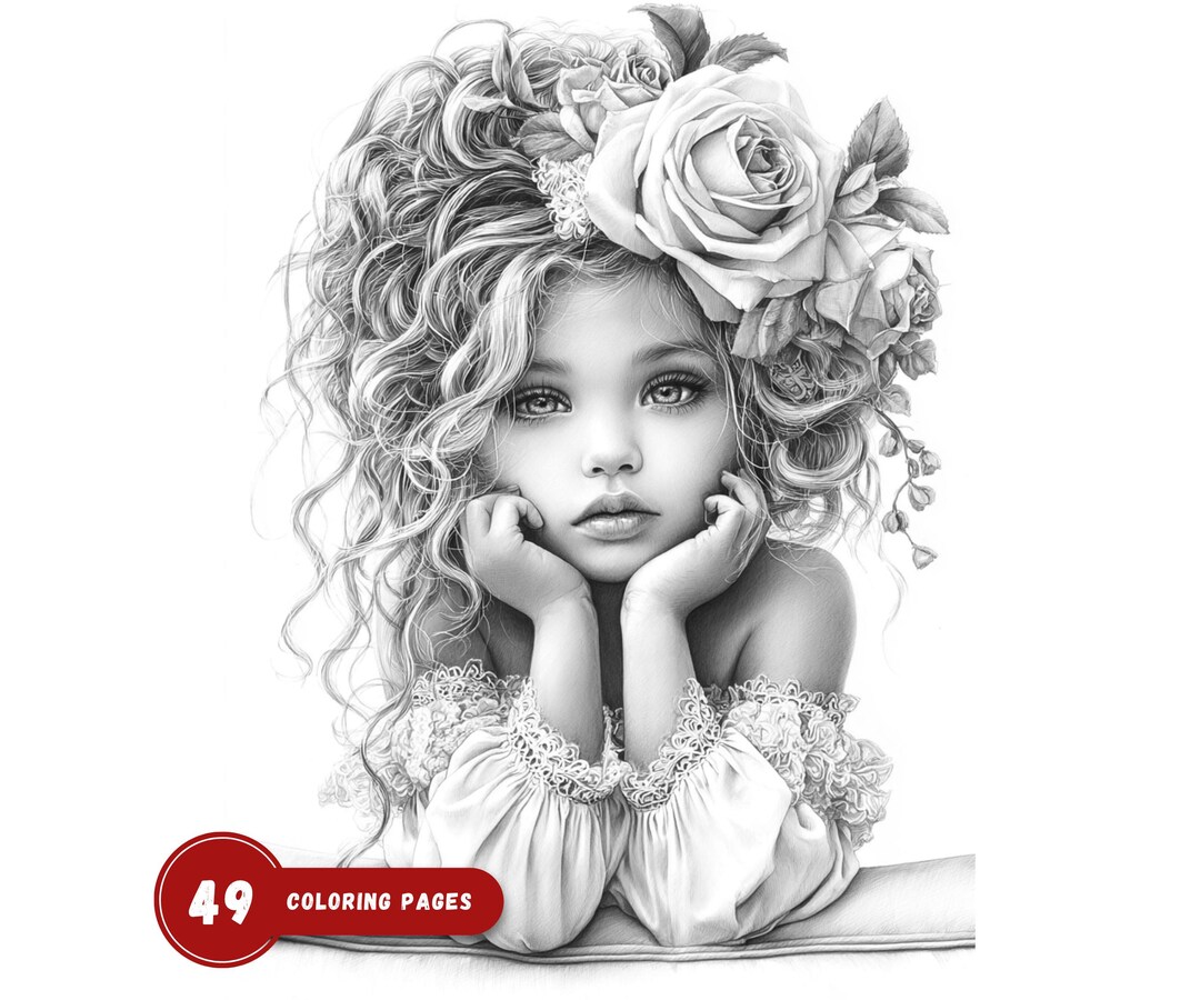 Serene Rose Maiden Grayscale Coloring Page: Printable Vintage Girl ...