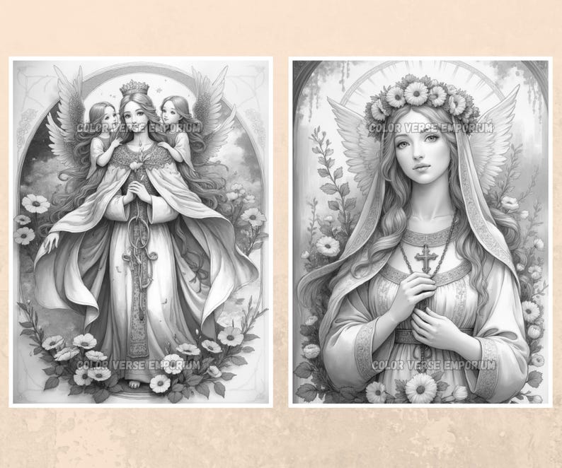 Heavenly Angels Printable Coloring Pages, Christian Art Adult Coloring ...