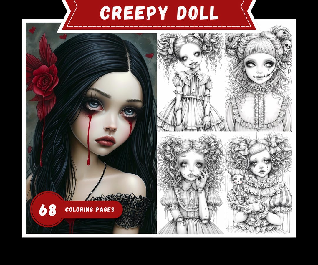 Cute Creepy Doll Coloring Book Printable Spooky Horror Doll Coloring ...