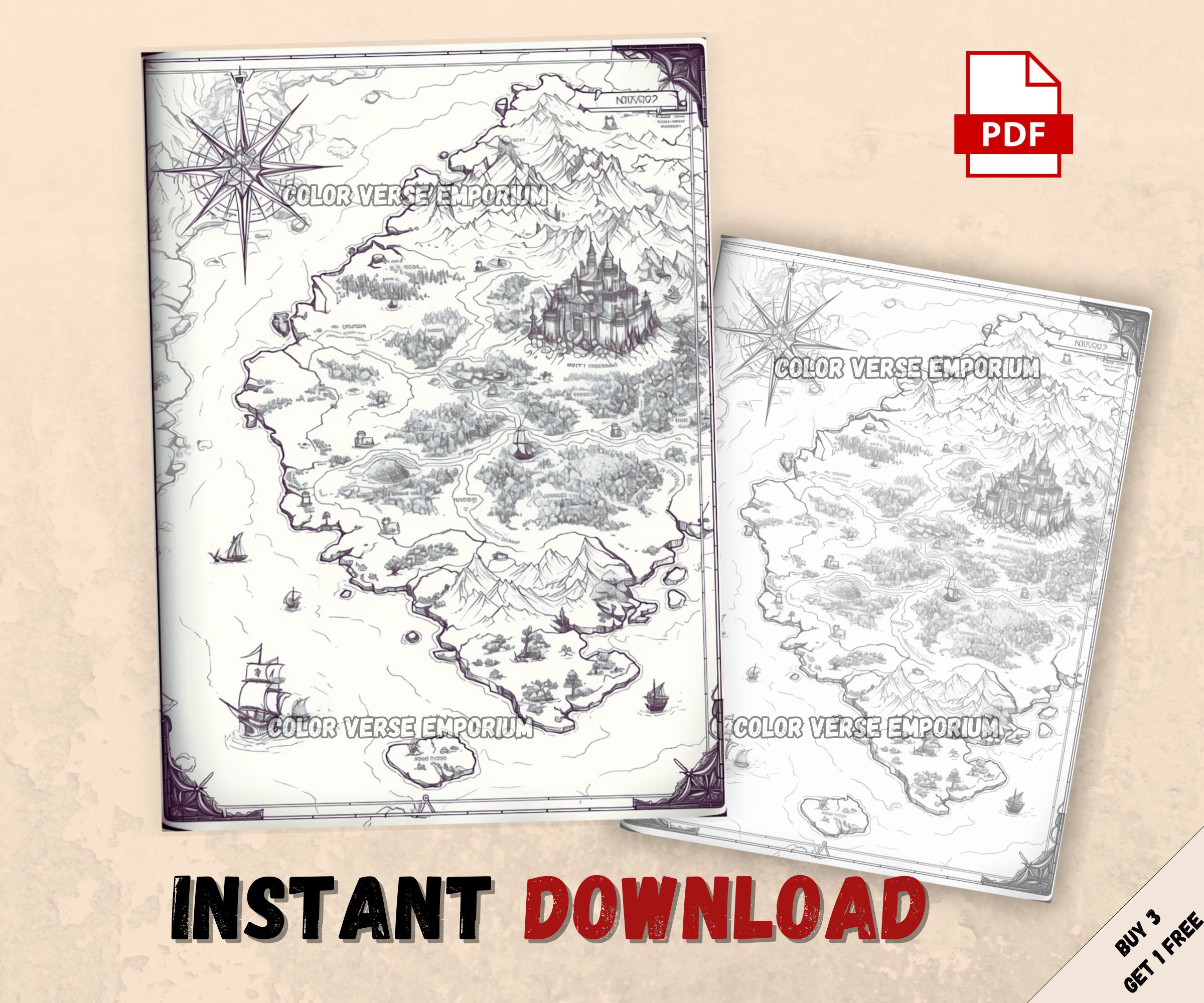 90 Fantasy Map Coloring Book Printable Magical World Art Coloring Pages ...