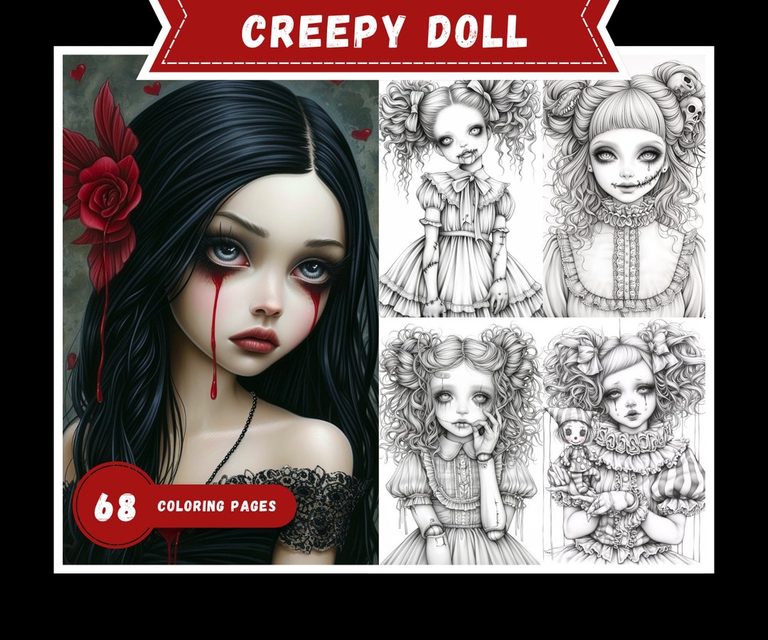 68 Cute Creepy Doll Coloring Book Printable Spooky Horror Doll Coloring ...