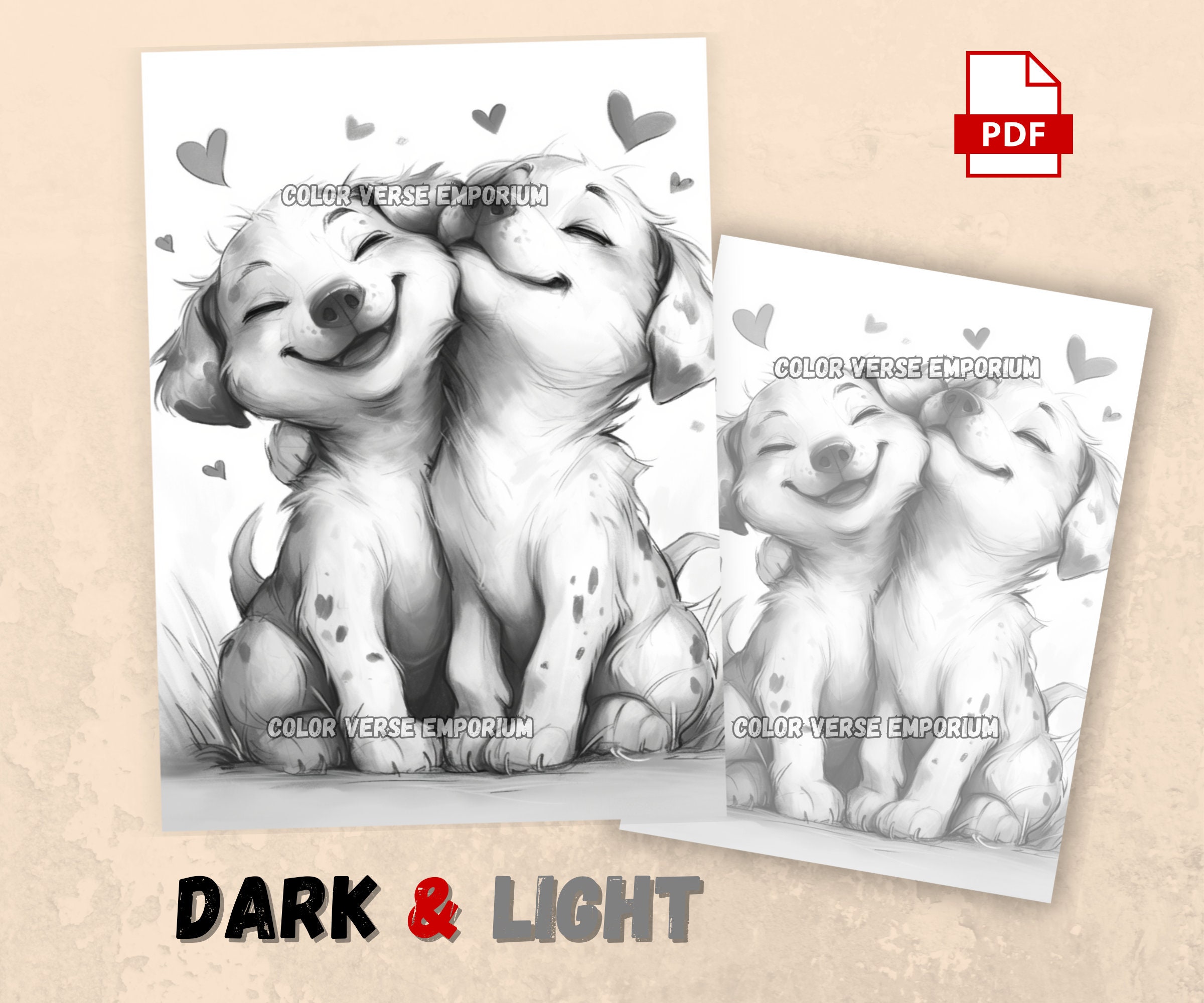 95 Puppy Cuddles Coloring Book Printable Charming Dogs in Love Coloring ...