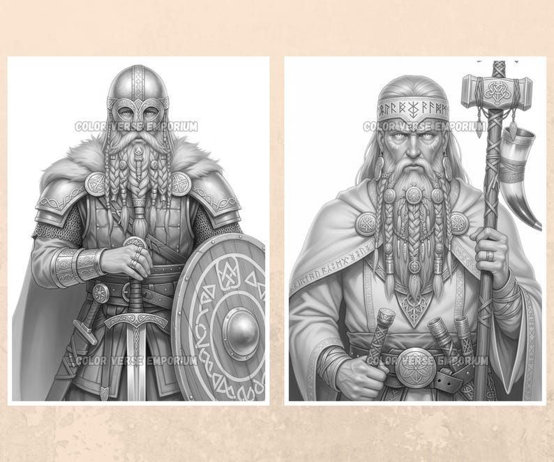 Viking Coloring Pages | Grayscale Adult Coloring Book | Printable Norse ...