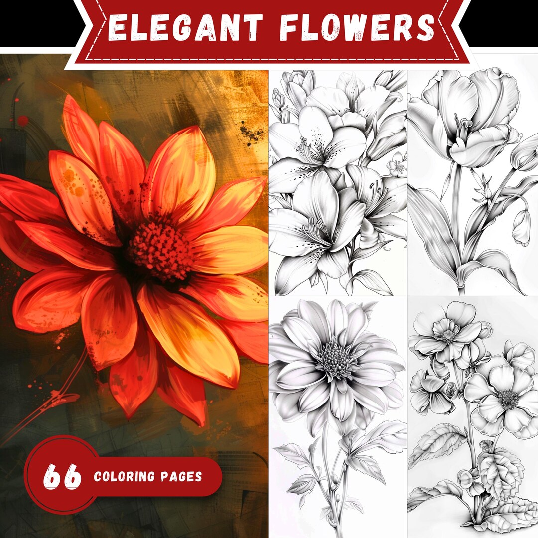 Elegant Flowers Coloring Book: 66 Botanical Grayscale Pages (PDF ...