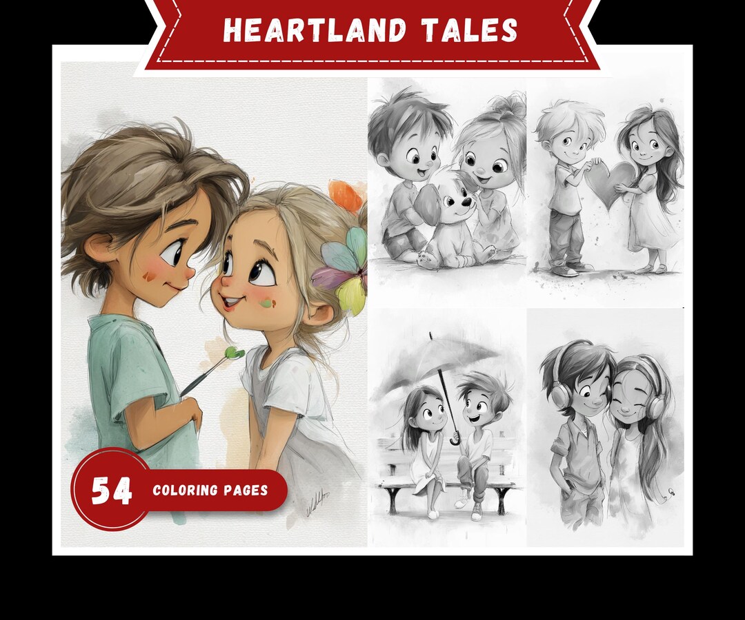 Heartland Tales Children Coloring Pages Bundle 54 Cute Kids Friendship ...