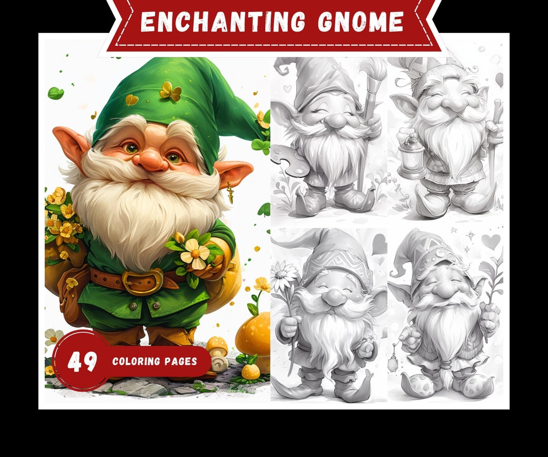 49 Enchanting Gnomes Coloring Book Gardens Printable Gnome Adventure ...