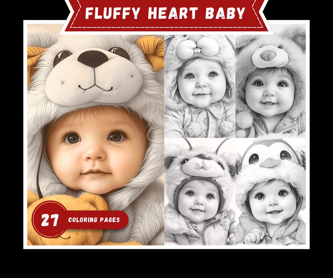 Cute Babies Coloring Book Printable Charming Little Baby in Animal ...