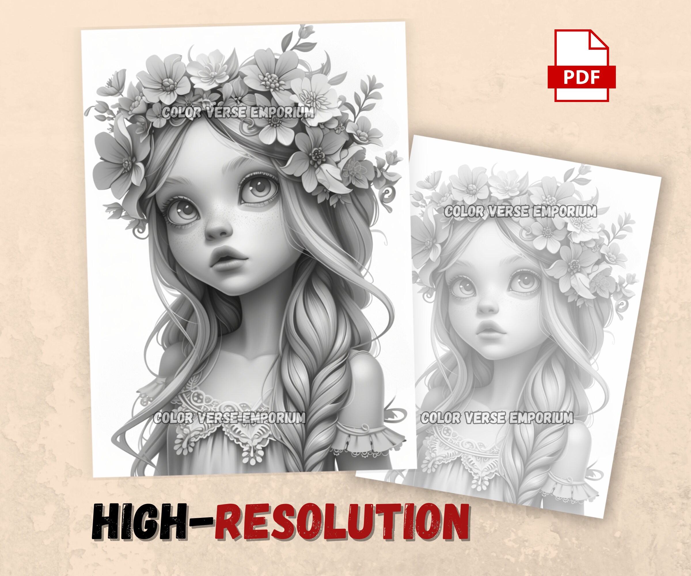 52 Spring Flower Queens Coloring Book Printable Enchanted Girl Coloring ...