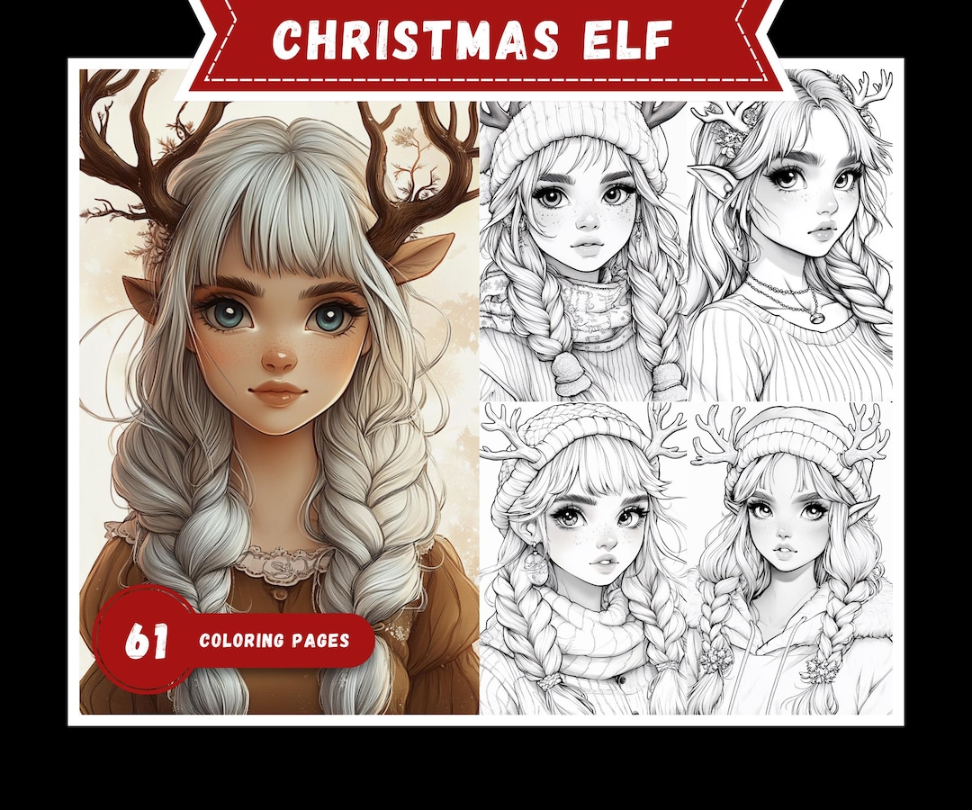 Festive Christmas Elf Girl Coloring Pages Winter Wonderland Reindeer ...