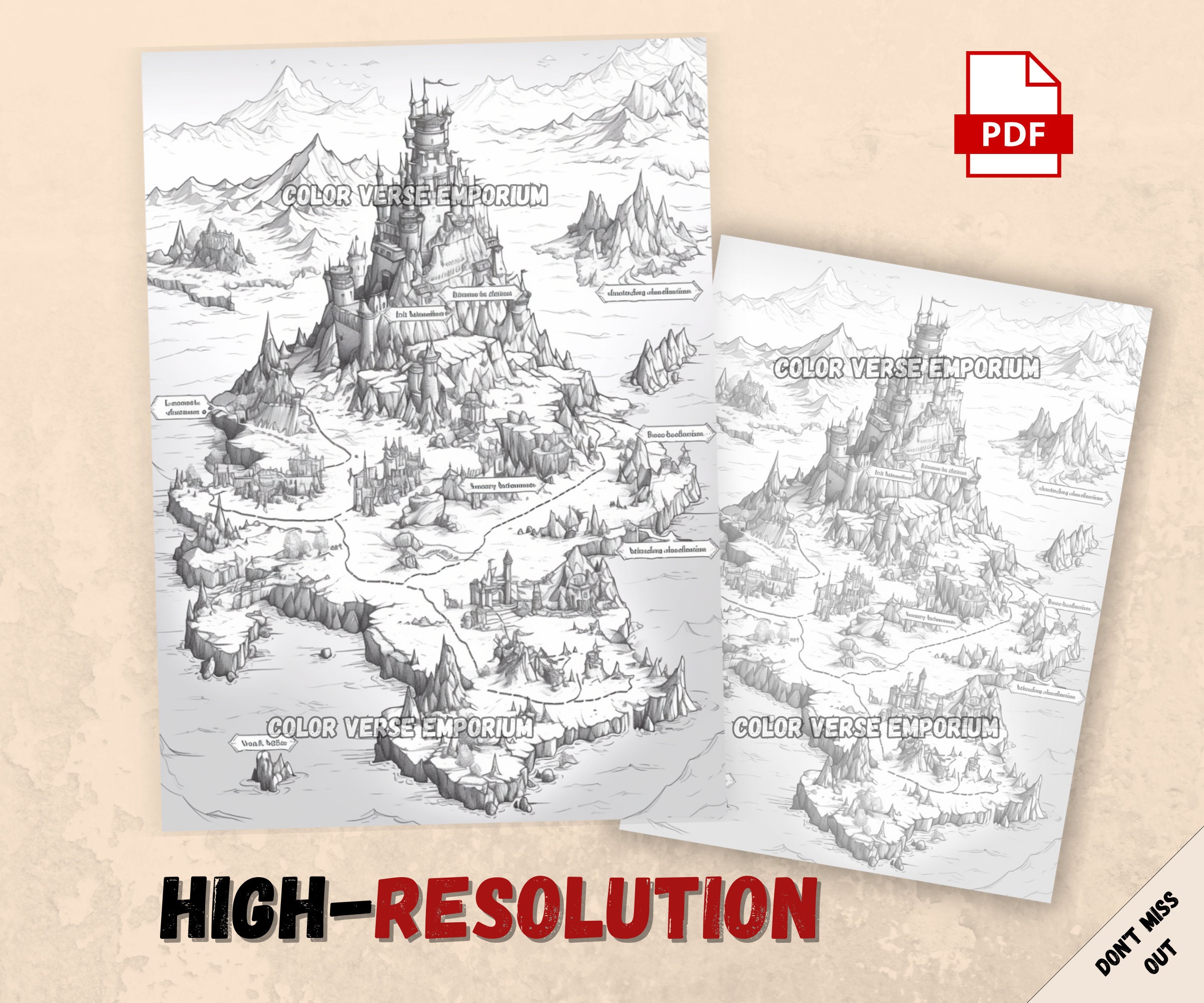 90 Fantasy Map Coloring Book Printable Magical World Art Coloring Pages ...