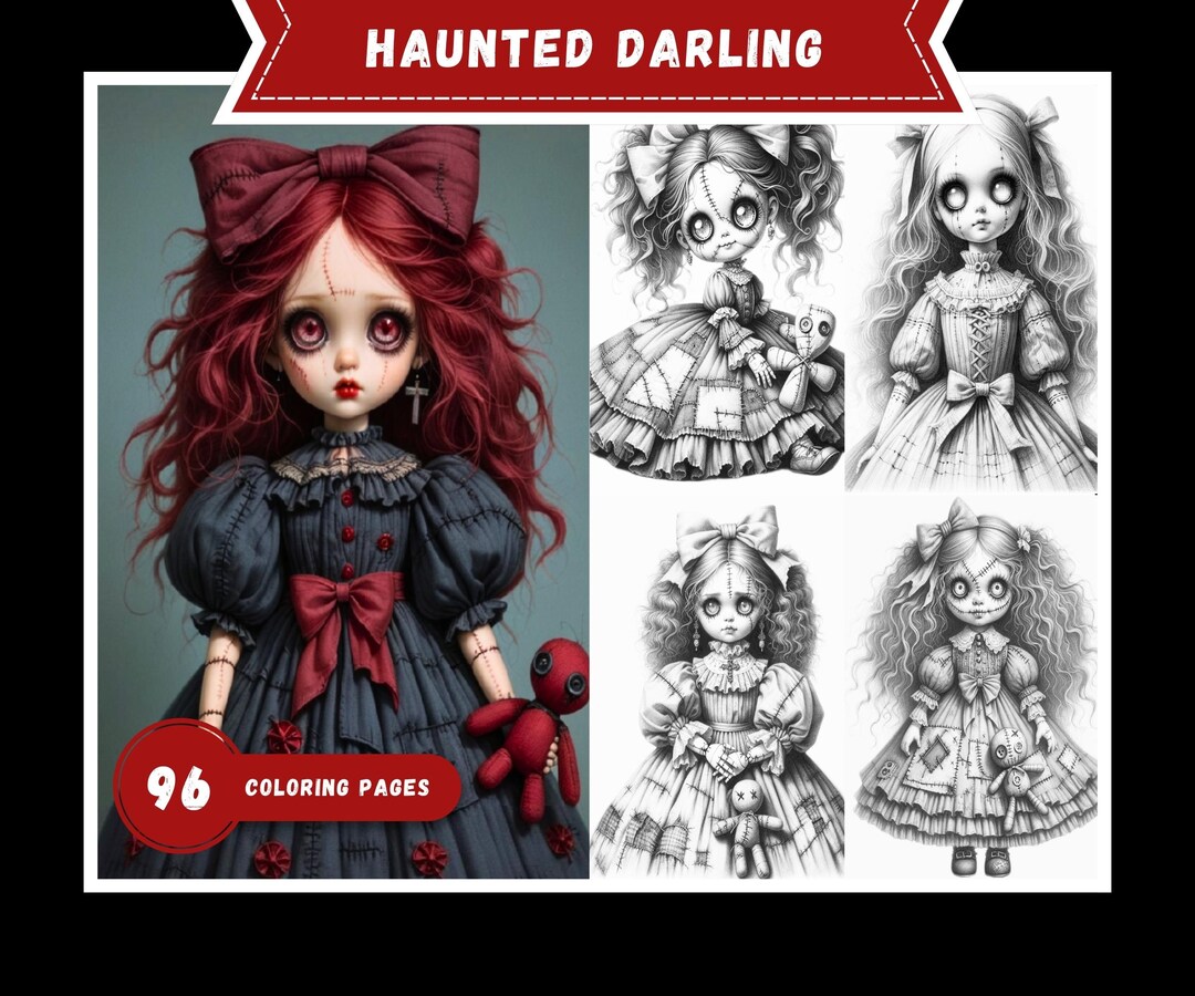Creepy Doll Coloring Page | Gothic Art Printable Coloring Book ...