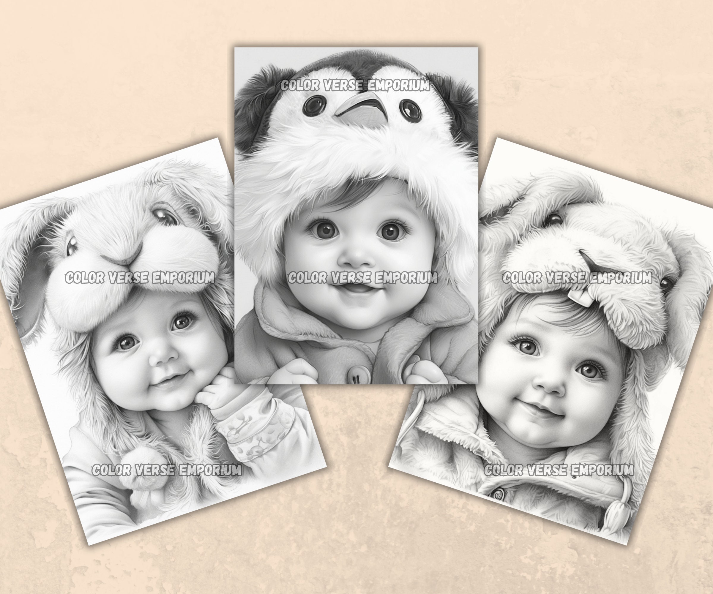 Cute Babies Coloring Book Printable Charming Little Baby in Animal ...
