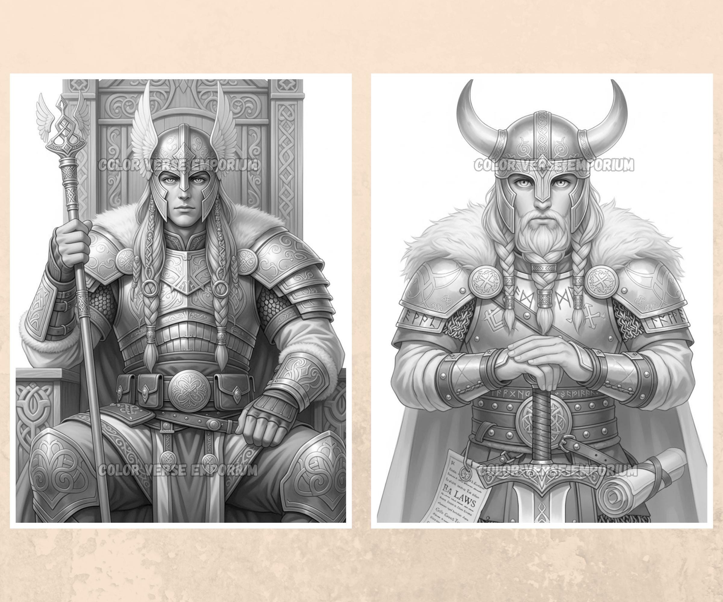 Viking Coloring Pages | Grayscale Adult Coloring Book | Printable Norse ...