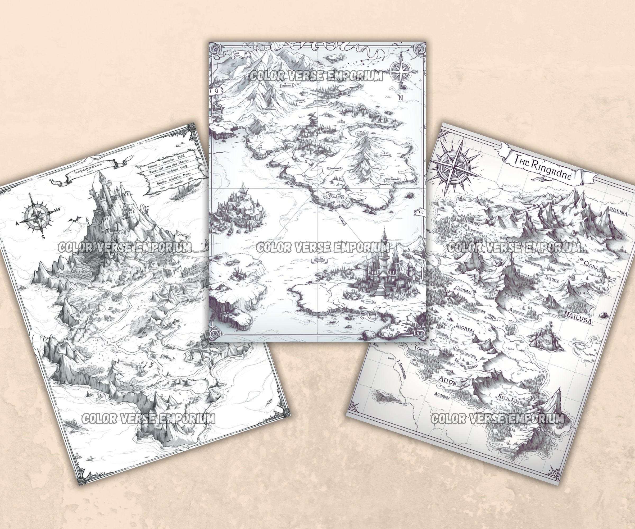 90 Fantasy Map Coloring Book Printable Magical World Art Coloring Pages ...