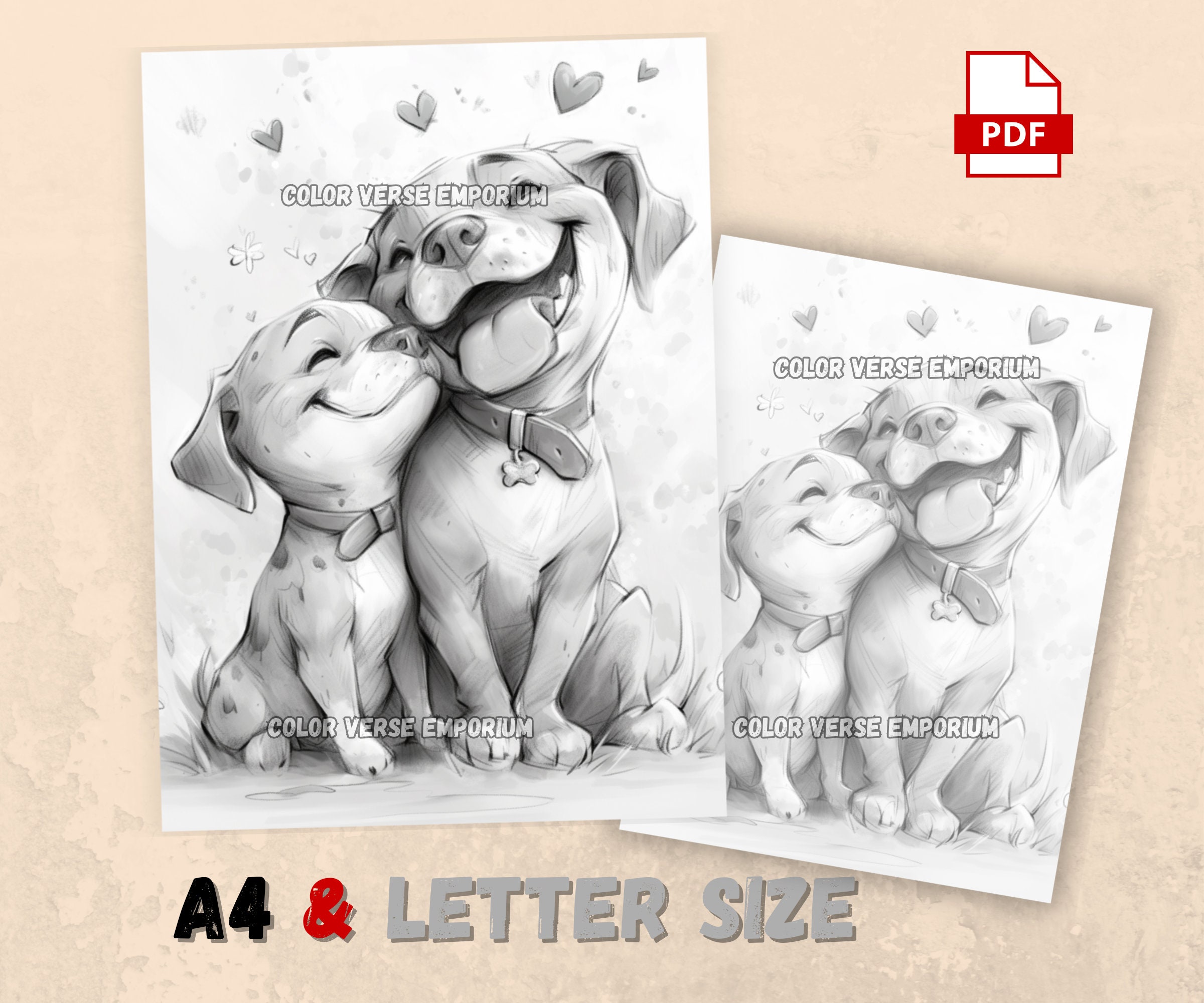 95 Puppy Cuddles Coloring Book Printable Charming Dogs in Love Coloring ...