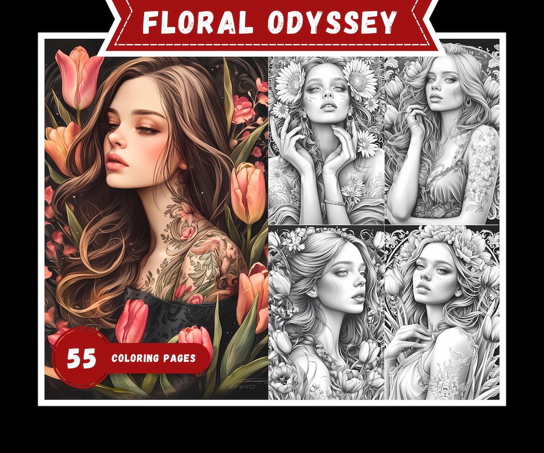 Floral Odyssey Coloring Book Printable Spring Flower Girl Coloring ...