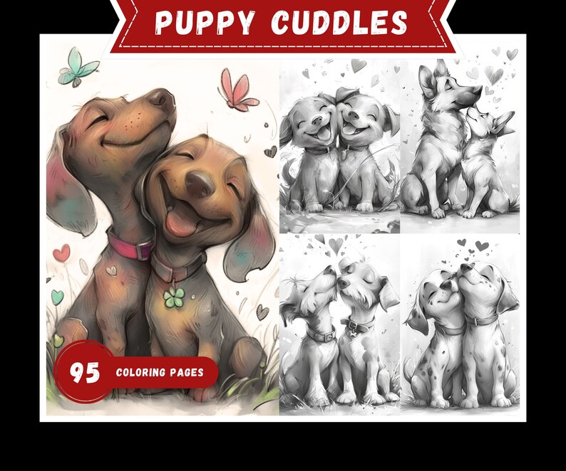 95 Puppy Cuddles Coloring Book Printable Charming Dogs in Love Coloring ...