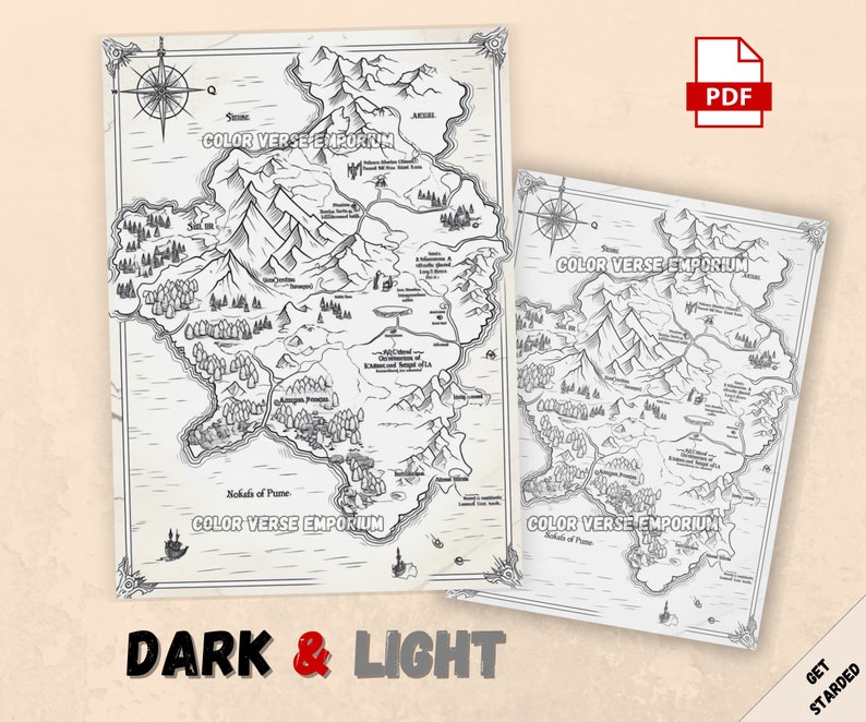 90 Fantasy Map Coloring Book Printable Magical World Art Coloring Pages ...