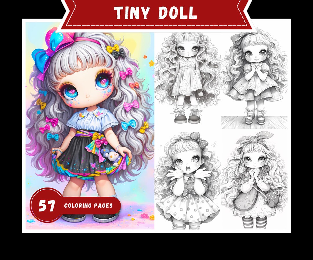 Kawaii Doll Coloring Book: Cute Anime Girls Coloring Pages, Big Eyes ...