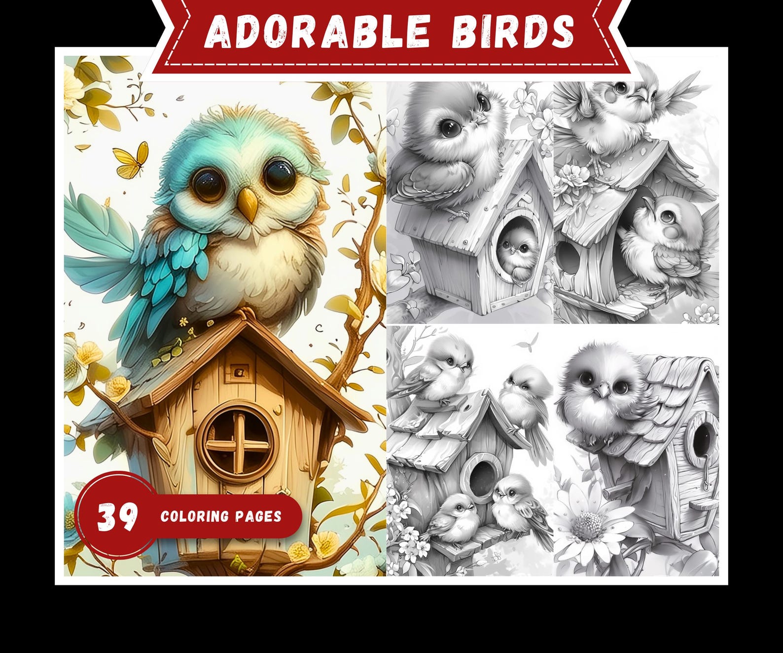 Charming Birds Coloring Book Printable Cozy Birdhouse Coloring Pages ...