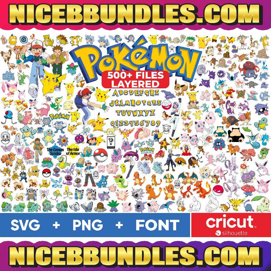 Pokemon SVG Bundle, Pokemon Font Svg, Pikachu Svg Files for Cricut and ...