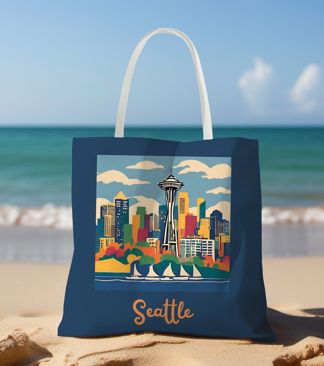 Seattle Tote Bag, City Shopper, Skyline Bag, Seattle Landmarks Tote ...