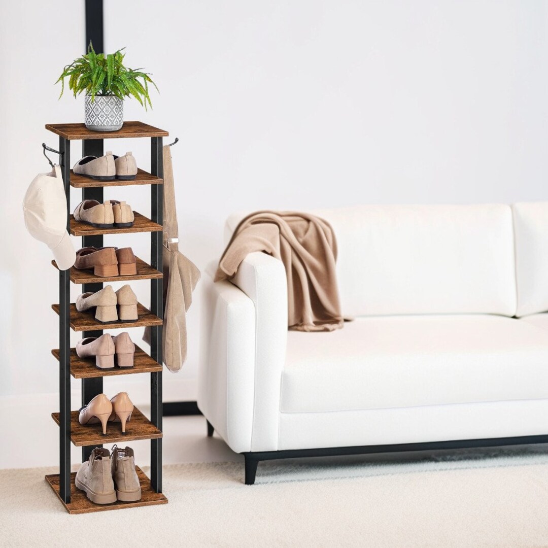 8-tier Vertical Wooden Shoe Rack, Entryway Tall Shoe Organizer for Home ...