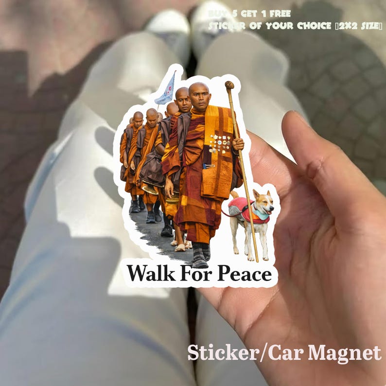 Buddhist Monks Walk for Peace Sticker, Spiritual Mindfulness Decal ...