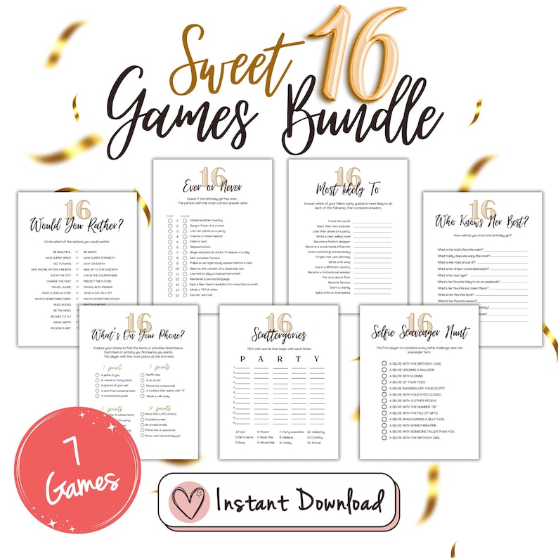 Sweet 16 Birthday Games Bundle: 7 Printable Party Activities (PDF) - Etsy