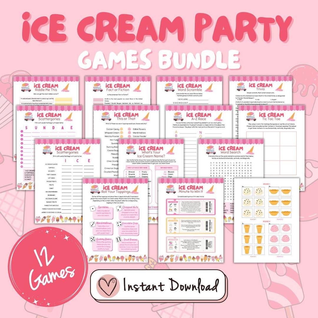 Ice Cream Party Games Bundle: Summer Birthday Activities (digital ...