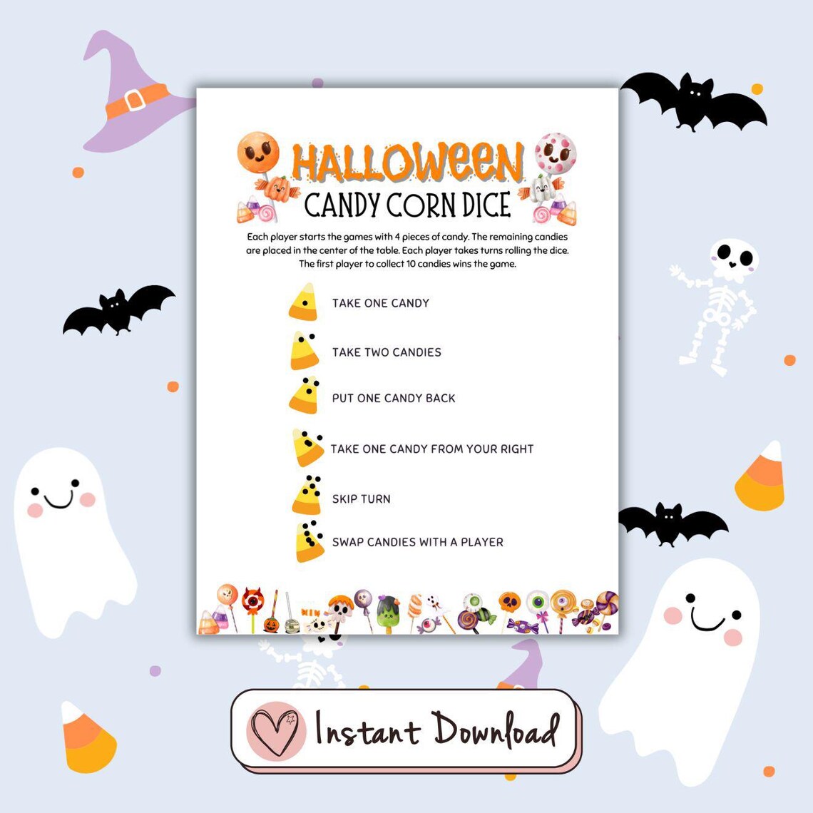 Halloween Candy Corn Dice Game for Kids, Halloween Printable Game for ...