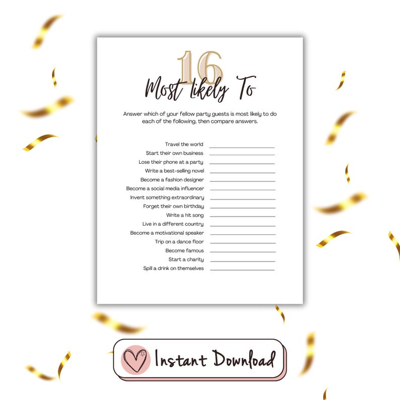 Sweet 16 Birthday Games Bundle: 7 Printable Party Activities (PDF) - Etsy