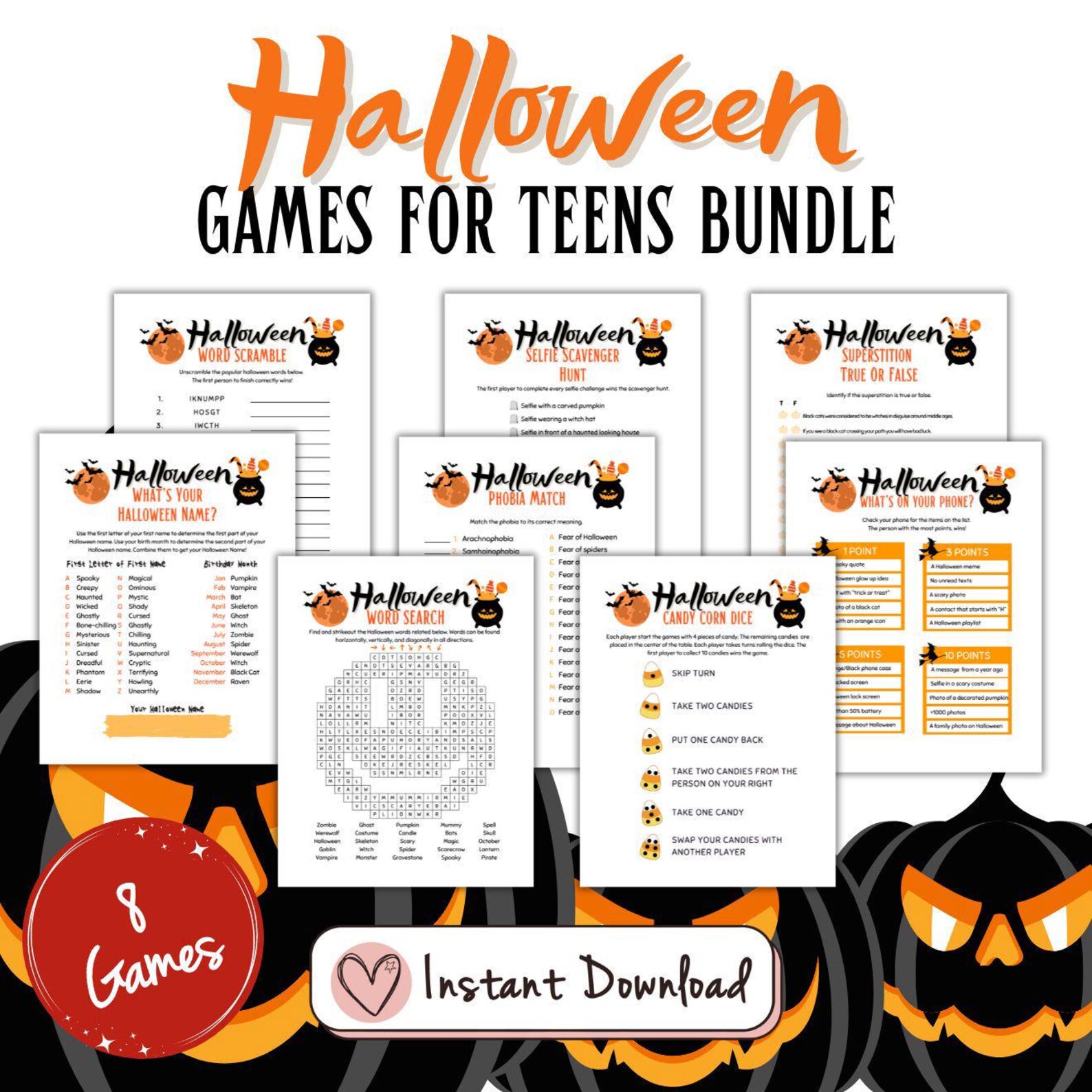 8 X Halloween Games Teens Bundle, Halloween Printable Games for Teens ...