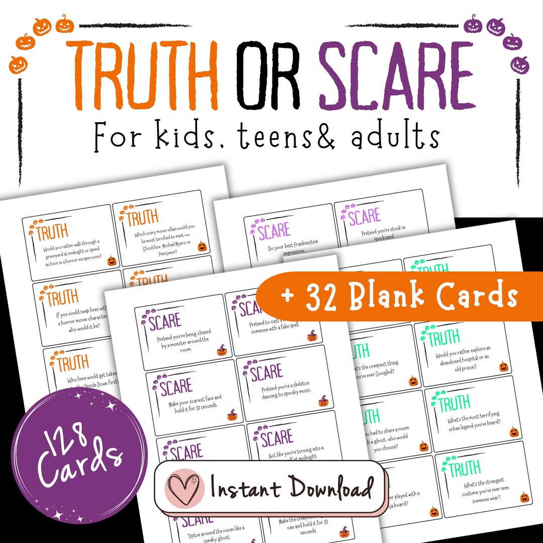 Halloween Truth or Scare Cards Printable Game - the Fun Halloween Party ...