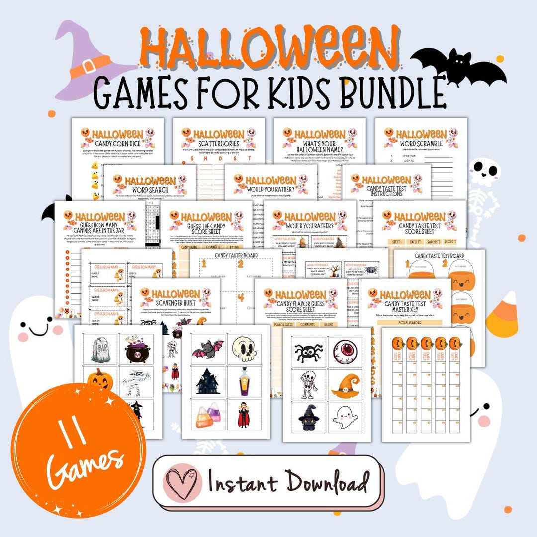 11 Halloween Games Bundle for Kids, Halloween Printable Games for Kids ...