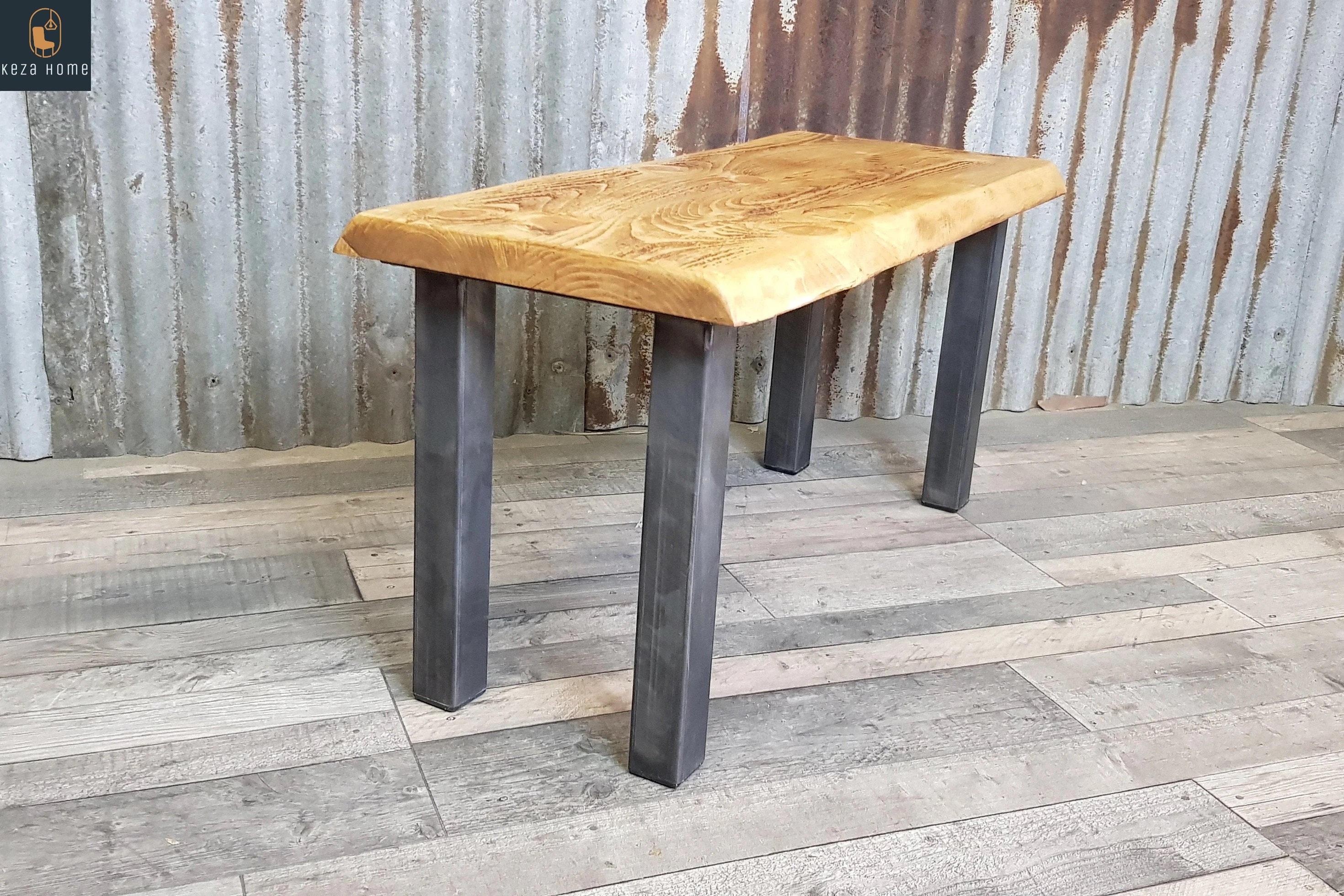 LIVE EDGE Industrial Style Bench, Bench With Chunky Steel Legs, Wooden ...