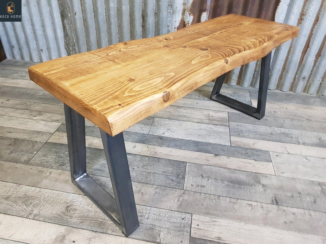 Live Edge Industrial Style Bench, Trapezium Style Bench, Wooden Bench ...