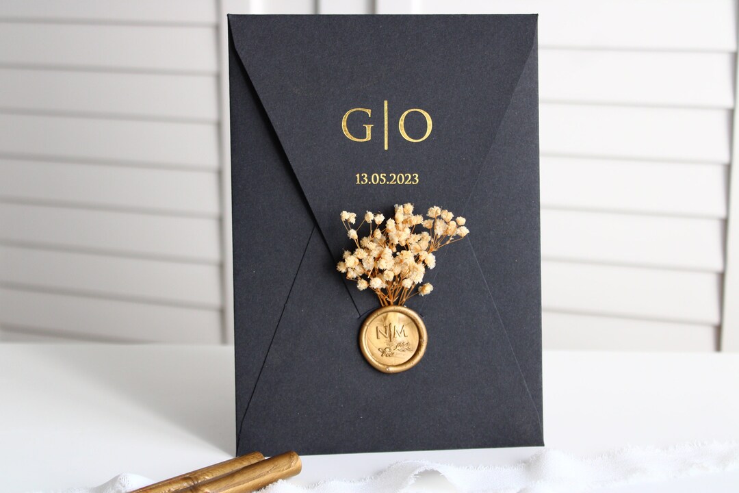 Black and White Invitation, Wax Gold & Silver Gilt Invitation, Custom ...