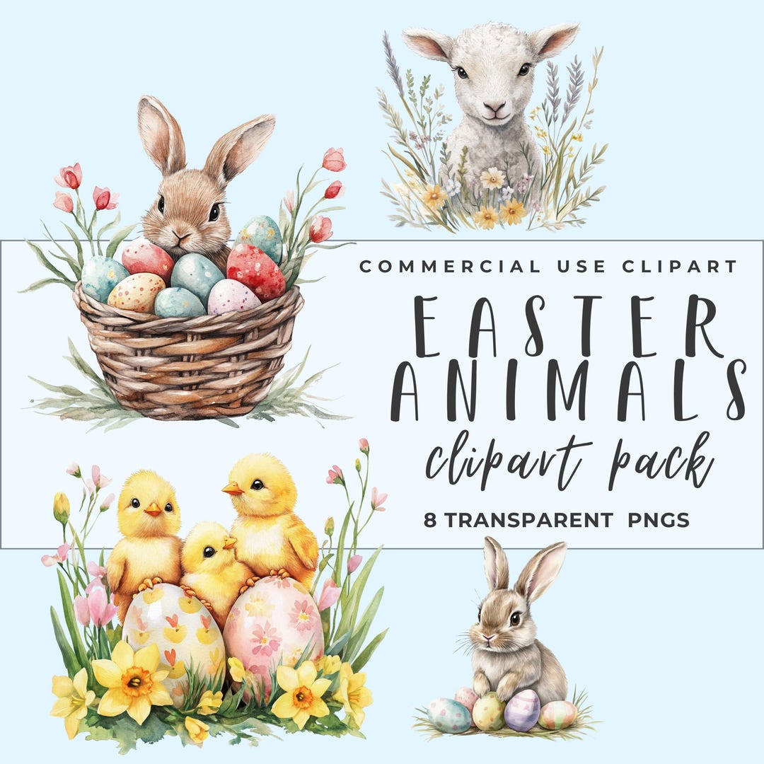 Easter Animals Clipart Pack, Lambs, Chicks, Bunnies, Easter Eggs ...