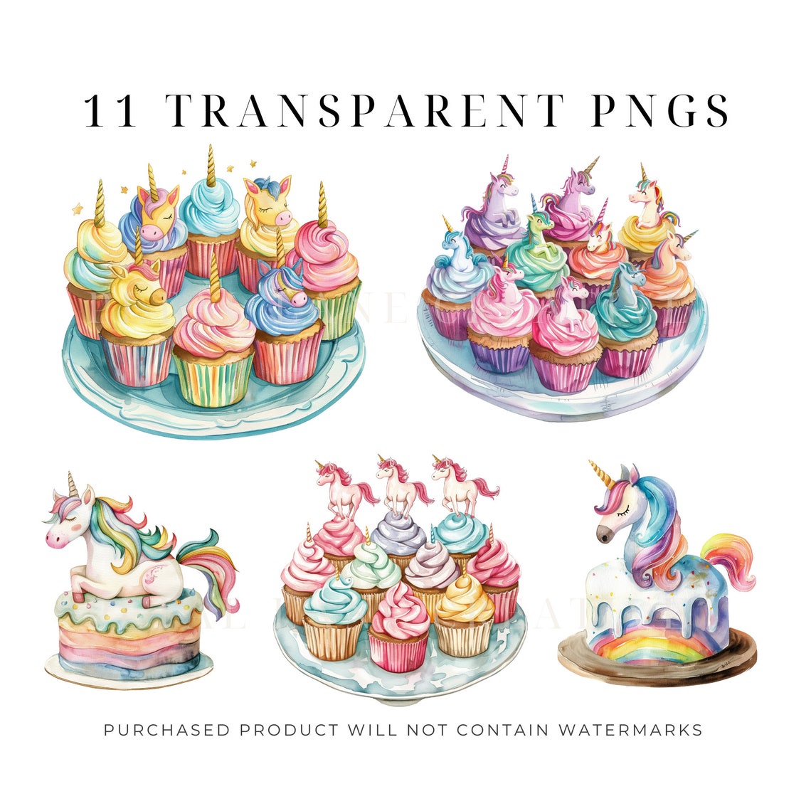 Unicorn Cakes Clipart Pack, Pastels, Rainbows, Icing, Birthday Invites ...