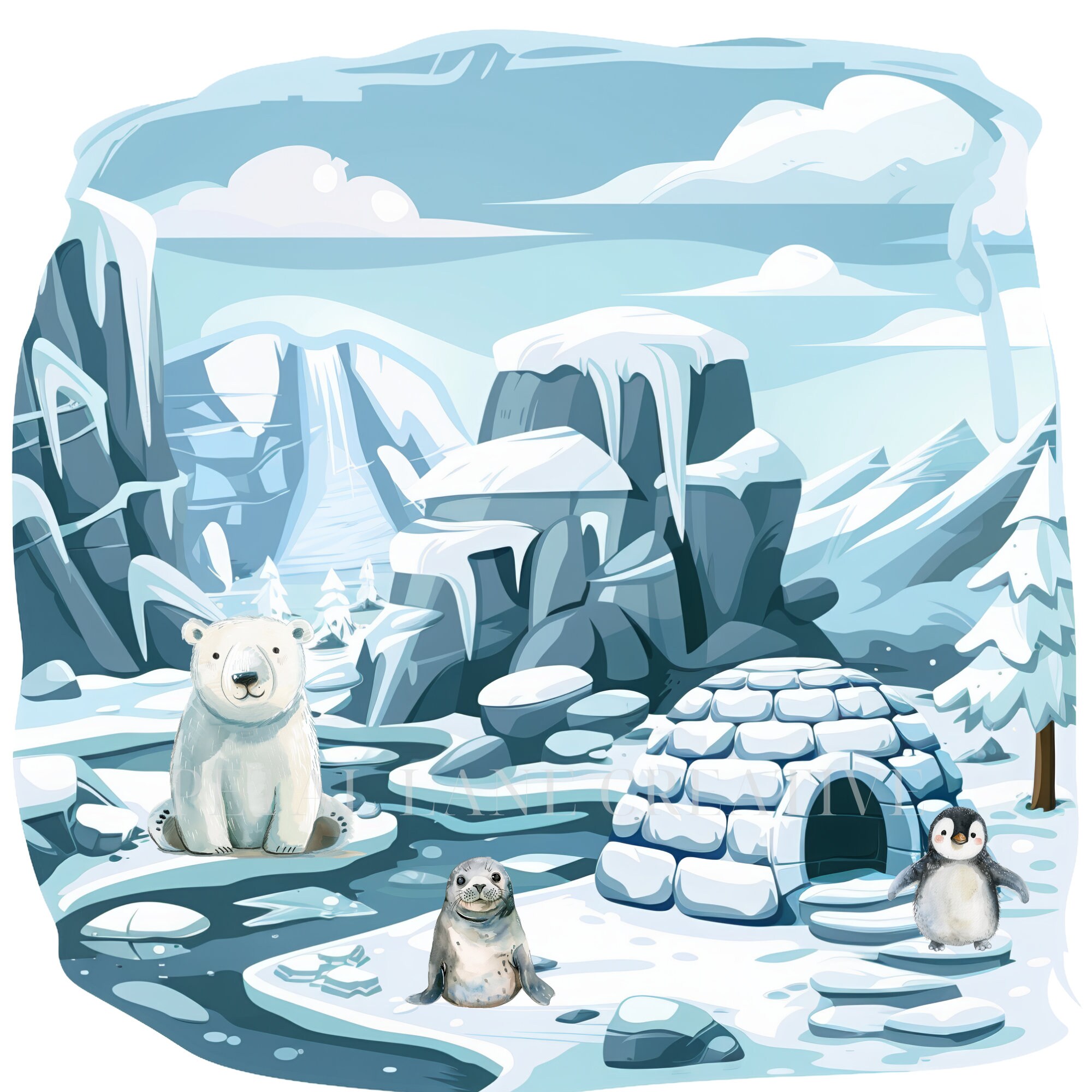 Adorable Arctic Clipart Pack, Igloos, Polar Bear, Penguin, Transparent ...