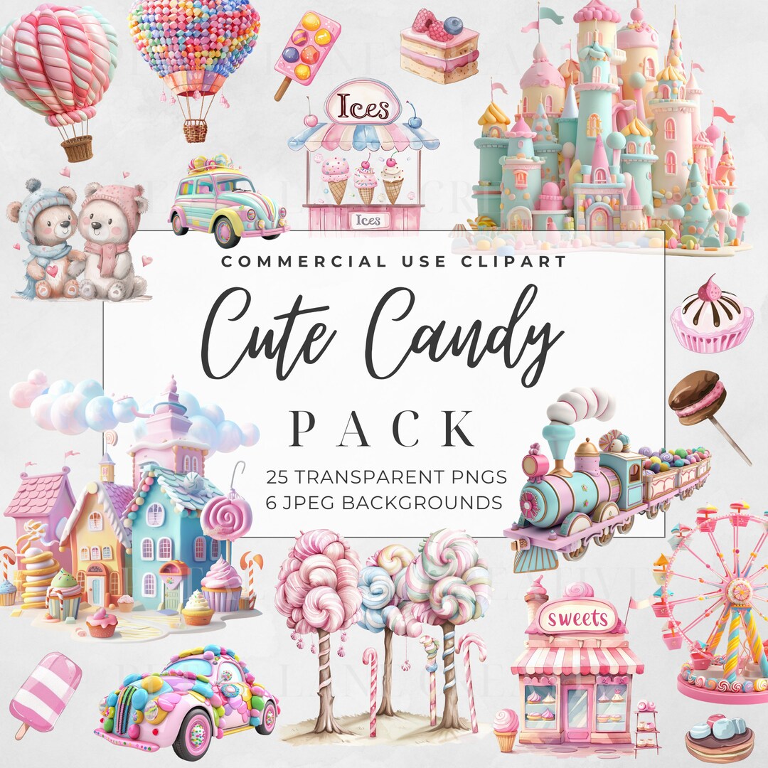 Cute Candy Clipart Pack, Sweets, Shops, Vintage, Scrapbooking ...